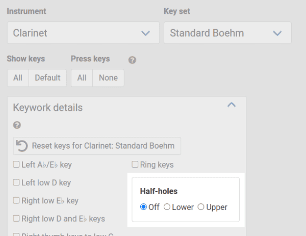 Half-holes on the Fingering Diagram Builder | Bret Pimentel, woodwinds